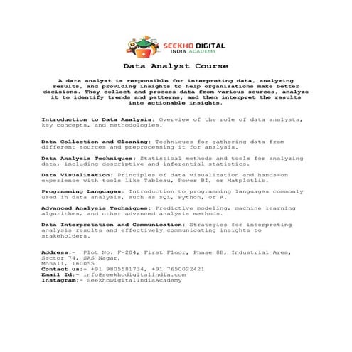 Advance Data Analyst Courses in Mohali.. | PDF | Information Services ...