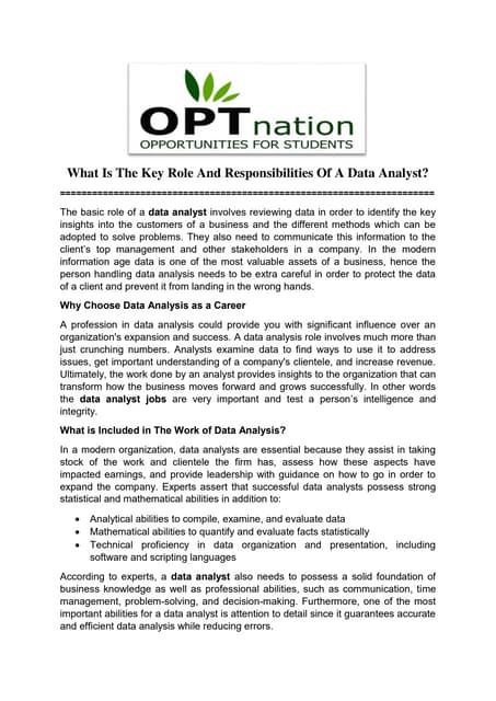 What is a Data Analyst’s Job Description | PDF