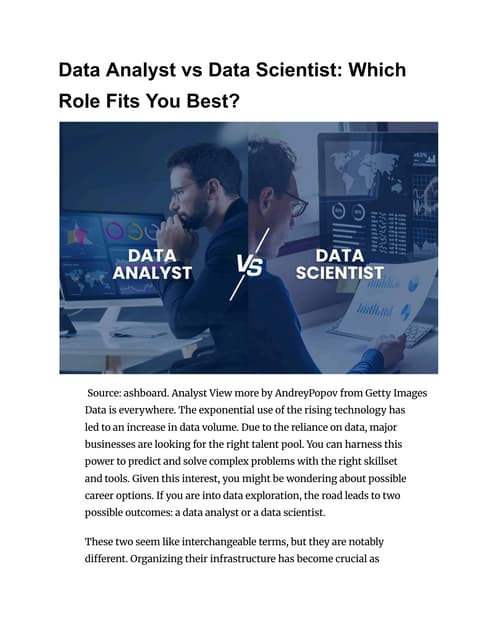 Data Science Vs Data Analyst In 2024 | Skills, Career, Salary ...