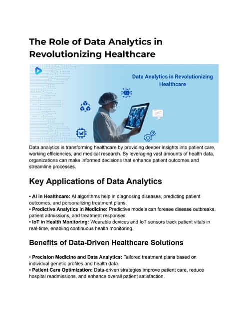 APPLICATION OF DATA SCIENCE IN HEALTHCARE | PPT