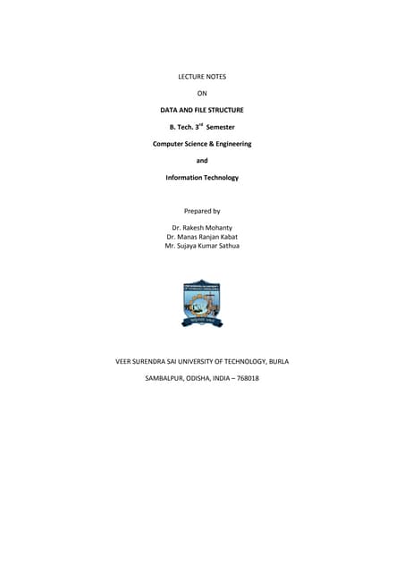 Data And File Structure Lecture Notes Pdf