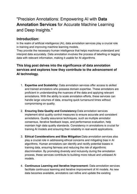 Enhancing AI Models With Outsourced Data Annotation Services | PPT