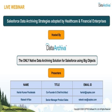 Webinar: Salesforce Data Archiving Strategies adopted by Healthcare & Financial Enterprises | PPT