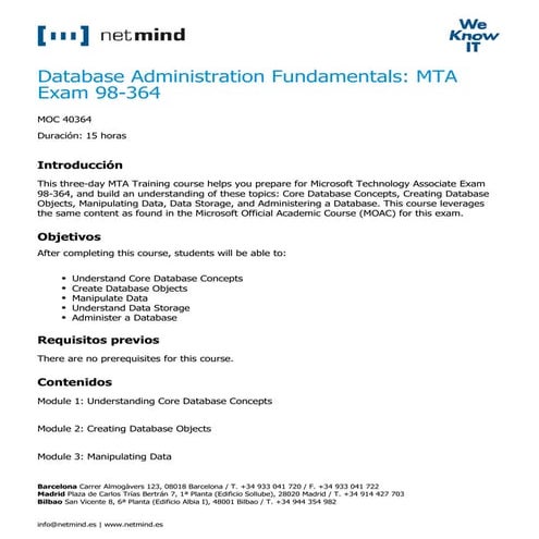 Database administration-fundamentals-mta-exam-98-364 | PDF