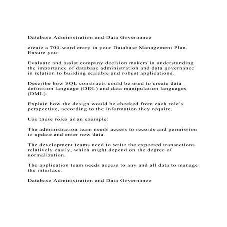 Database Administration and Data Governancecreate a 700-word.docx