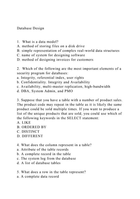 1) A form of database design which maps conceptual requirements is ca.pdf 1) A form of database design which maps conceptual requirements is ca.pdf