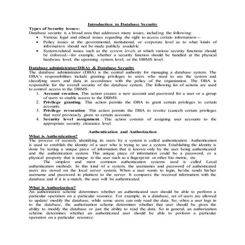 Database Security Concepts Introduction To Database Security Docx