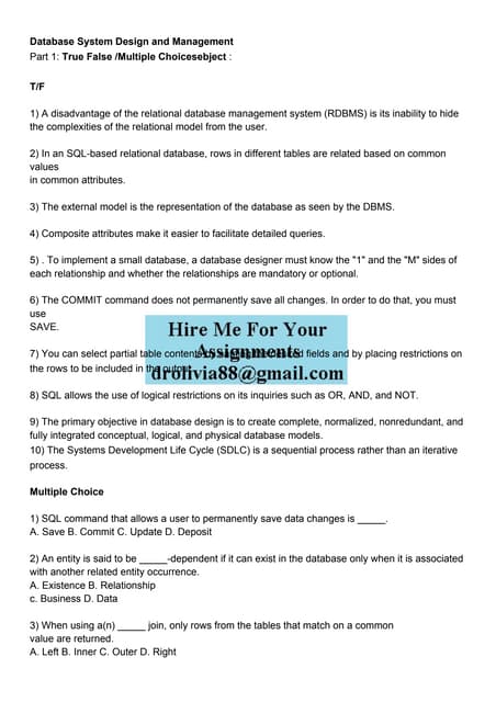 Database System Design And Management Part 1 True False Mupdf