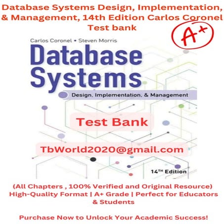 Database Systems Design Implementation And Management 14th Edition Carlos Coronel Test Bank Pdf