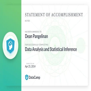 DataCamp Certificate - Data Analysis & Statistical Inference | PPT