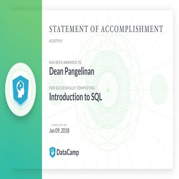 DataCamp Certificate - Introduction to SQL | PPT