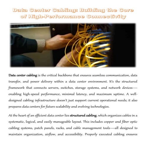 Data Center Cabling: Building the Core of High-Performance Connectivity | PDF
