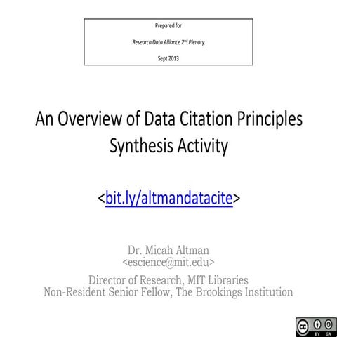 An Overview of Data Citation Principles Synthesis Activity | PPTX