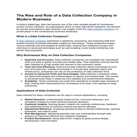 The Rise and Role of a Data Collection Company in Modern Business | PDF