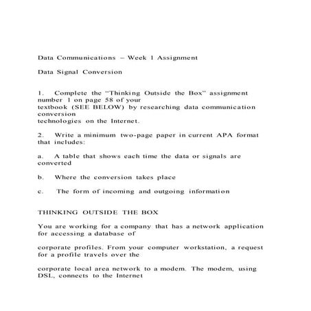 Data Communications – Week 1 Assignment Data Signal Conver | DOCX ...