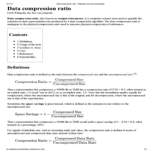Data compression ratio wikipedia, the free encyclopedia | PDF