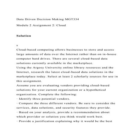 Data Driven Decision Making MGT334Module 2 Assignment 2 Cloud.docx