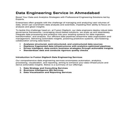 Data Engineering Service in Ahmedabad | Fusion Digitech | PDF