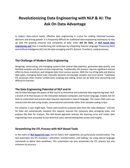 Data Engineering With Nlp And Ai The Ask On Data Advantagepdf