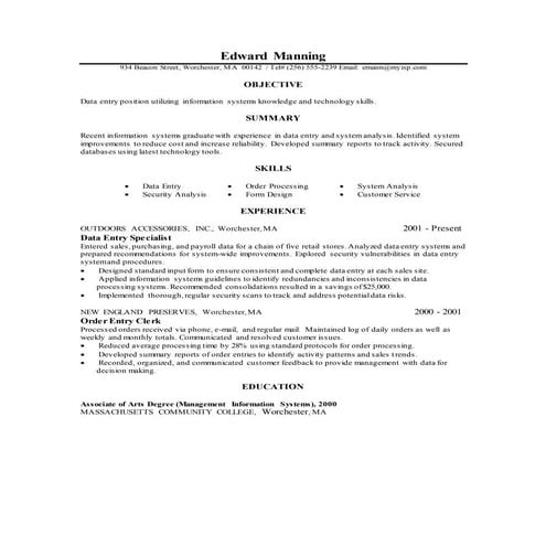 Data entry specialist (best) CV template | DOCX
