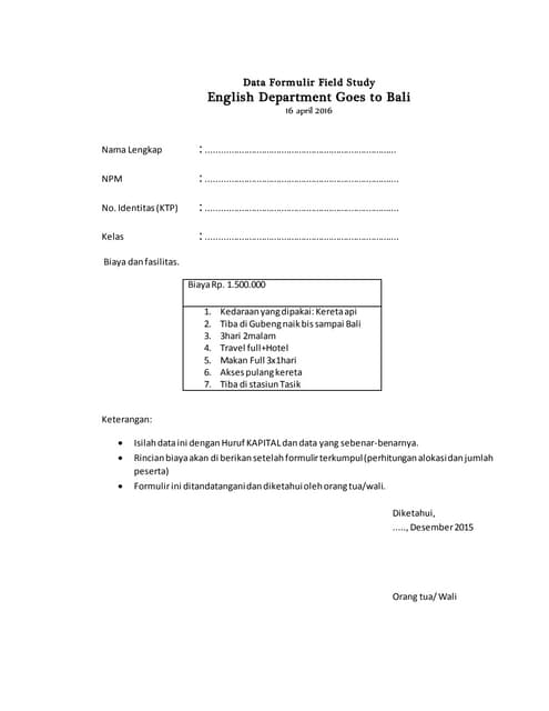 Data formulir field study print | DOCX