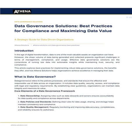 Data Governance Solutions: Best Practices for Compliance | PDF