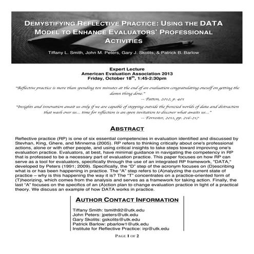 Demystifying Reflective Practice: Using the DATA Model to Enhance Evaluators' Professional ...