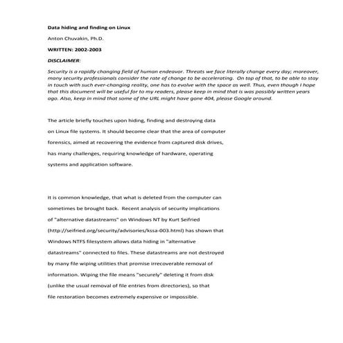 Data hiding and finding on Linux | PDF