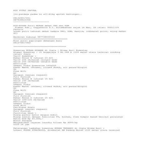 Data kosan uny | PDF