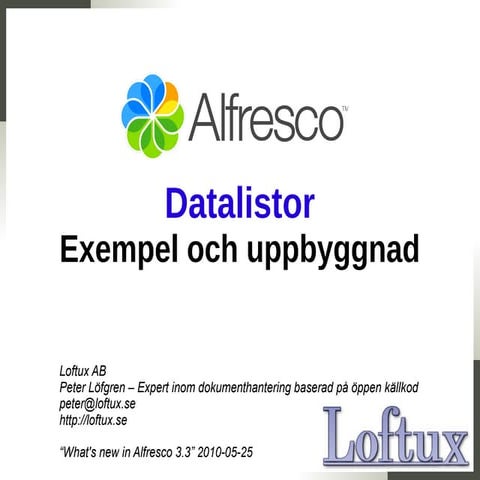 Datalistor i alfresco | PPT