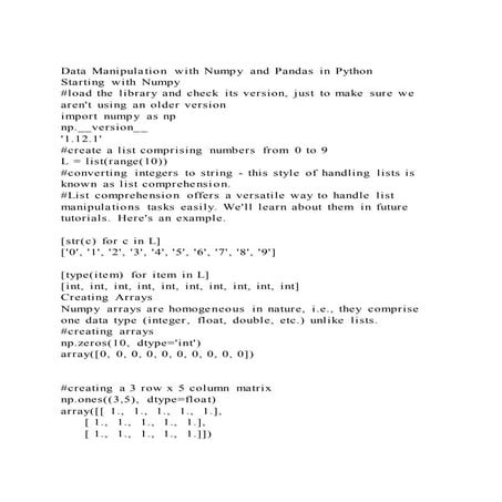 Data Manipulation With Numpy And Pandas In Pythonstarting With N Pdf