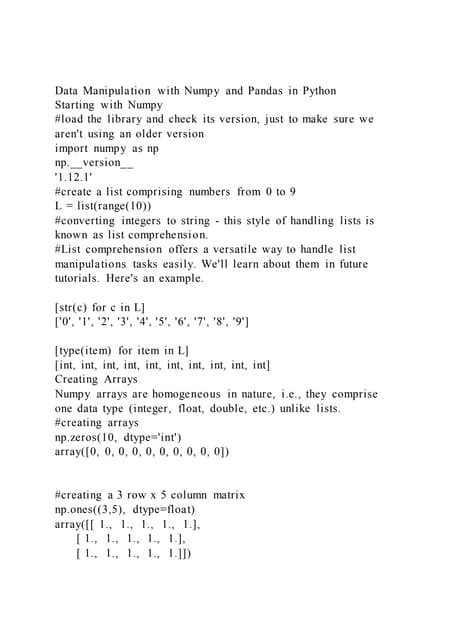 Data Manipulation With Numpy And Pandas In Pythonstarting With N Pdf