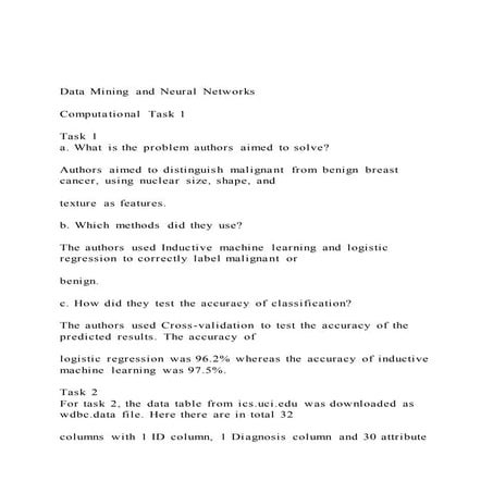 Data Mining And Neural Networkscomputational Task 1tas Pdf