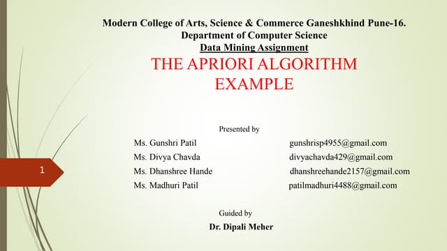 Data Mining Apriori Algorithm Example Ppt 1985