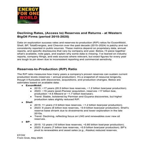 EFOW : Data on exploration success rates and reserves-to-production (R ...