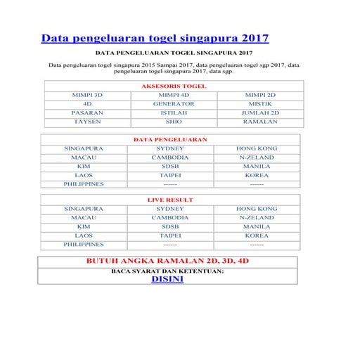 Data pengeluaran togel singapura 2017 | PDF