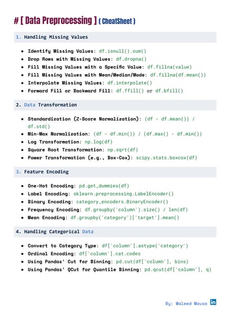 Data Preprocessing Cheatsheet for learners | PDF | Technology & Computing Data Preprocessing Cheatsheet for learners | PDF | Technology & Computing