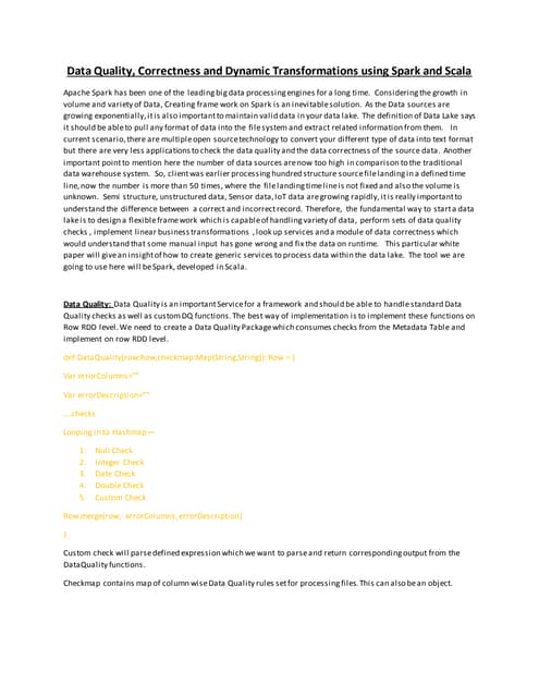 Data Quality Correctness And Dynamic Transformations Using Spark And