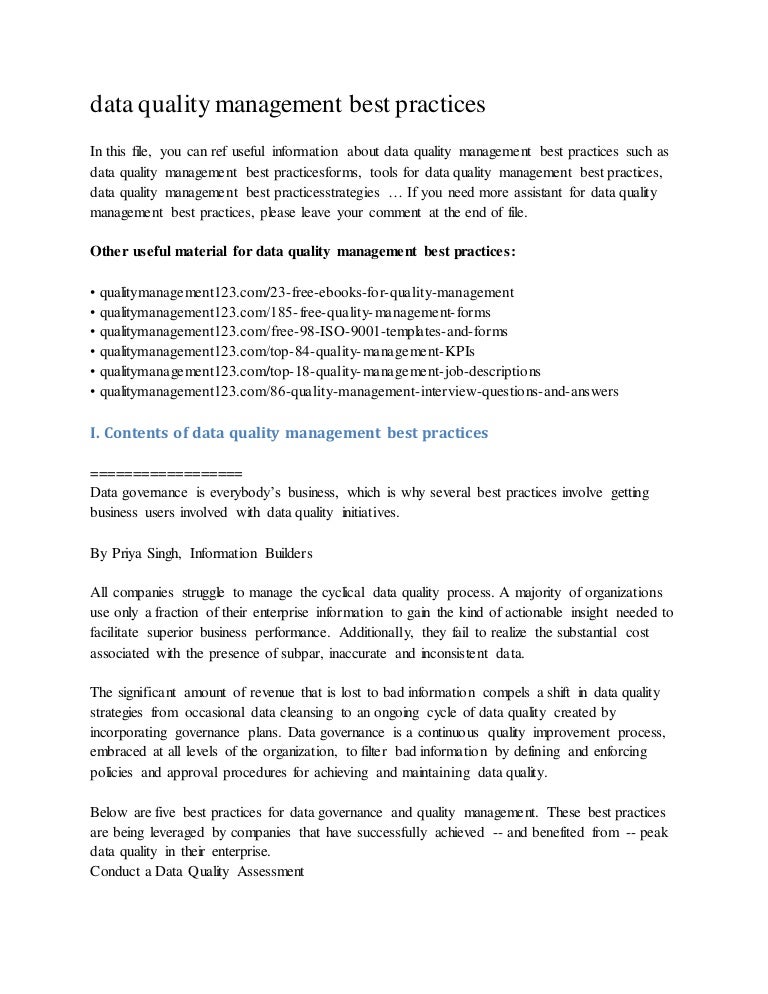Data quality management best practices