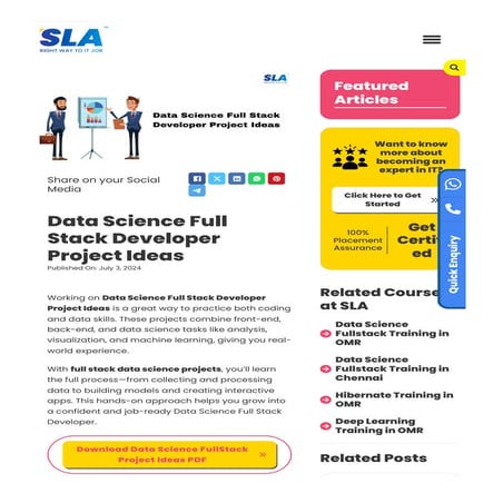 Data Science Full Stack Developer Project Ideas | PDF