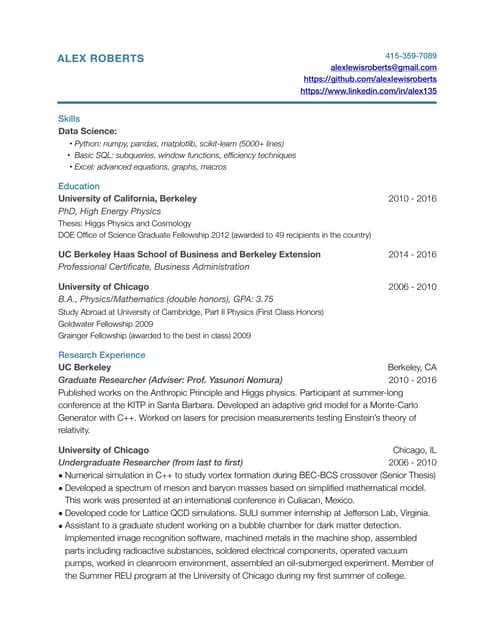 Steve Coppage Resume | PDF | Physics | Science