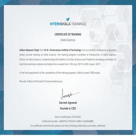 Data science training certificate of completion | PDF