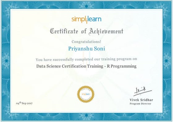 Data science with r experience certificate | PPT