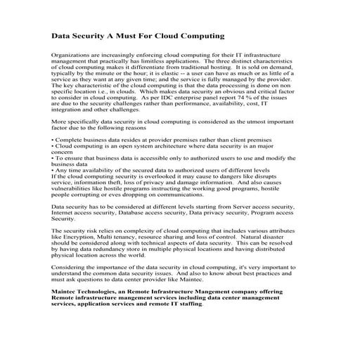 Data security a must for cloud computing | DOC