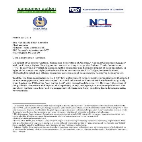 Group letter to FTC calling for workshop examining data breaches ...