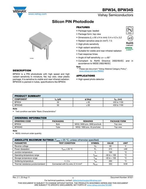 BPW77NA_08 - Datasheet - VISHAY | PDF
