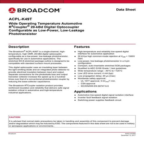 ACPL-K49T - Datasheet - Broadcom Corporation | PDF