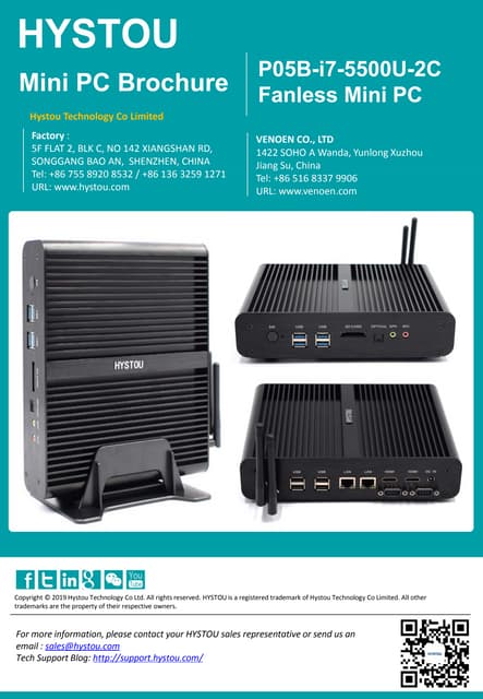 Datasheet for Hystou Mini Industrial PC model P12-i5-8250U | PDF