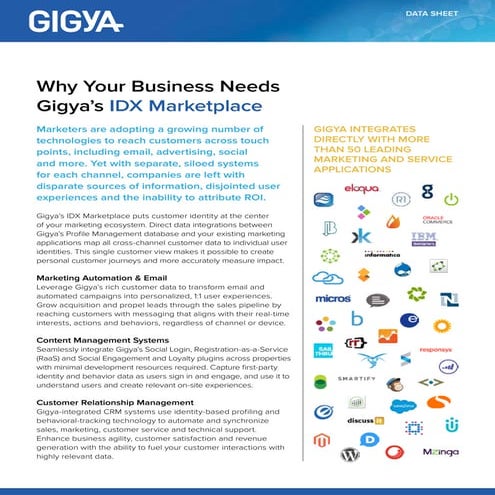 Data Sheet: Why Gigya's IDX Marketplace | PDF