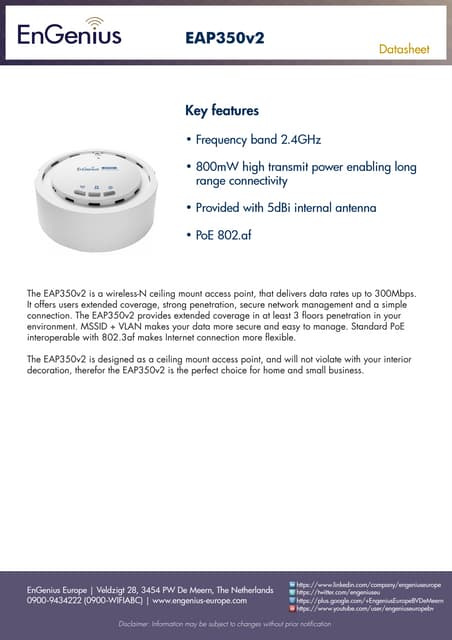 Datasheet EnGenius EAP300 | PDF